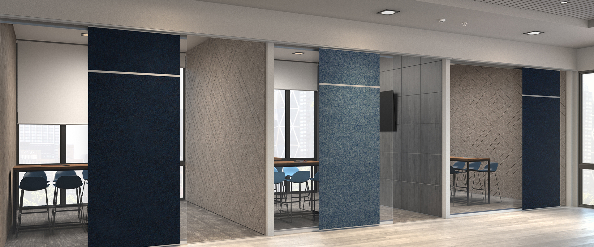 EchoDeco® Sliding Track Panels - Workspace Divider - Office Privacy Panels